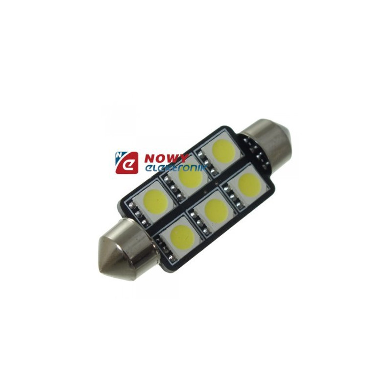 DIODA LED C5W 42mm 6xSMD5050 rurka Biała 12V-Oświetlenie