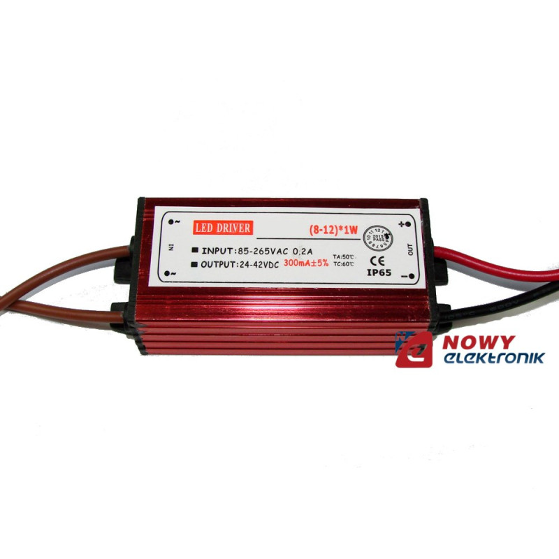 Zasilacz ZI LED prąd. 300mA 12W 24-42V 12W IP67 LED Driver metal ...