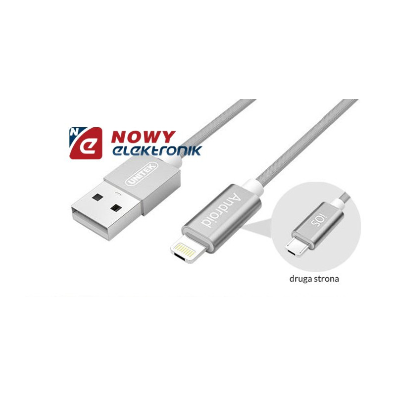 Kabel USB Mobile HYBRID UNITEK | microUSB/Lightning Grey Smartphon/iPhone-Telefony i Smartfony