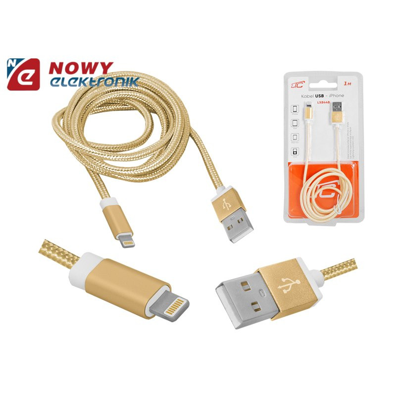 Kabel USB-Apple iPhone/8p 1m zł. złoty ipad-Telefony i Smartfony