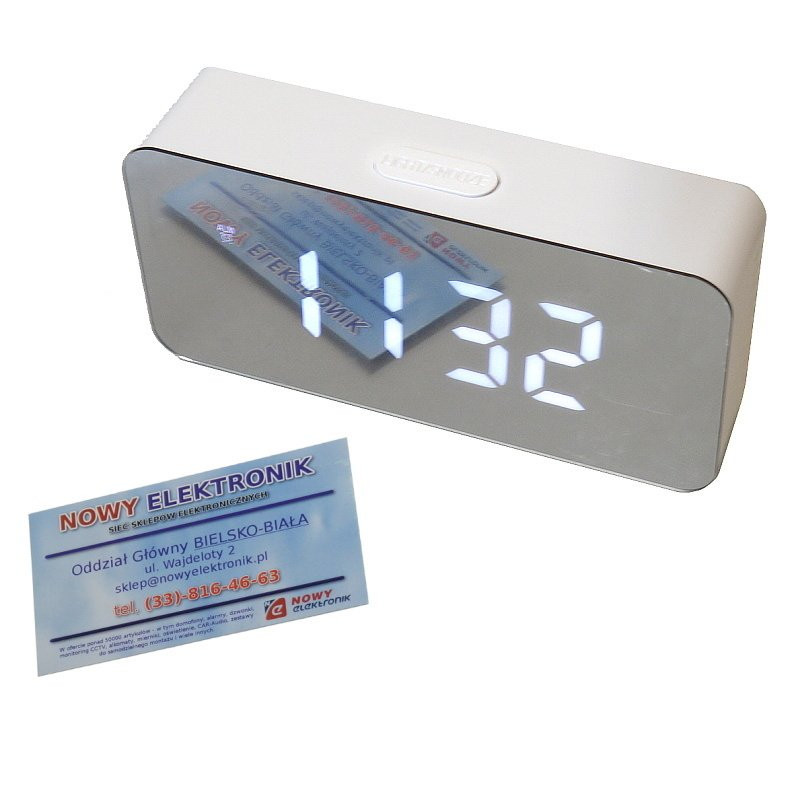 Zegar LED DS-3622L biały | LED budzik termometr lustrzany-Dom i Ogród