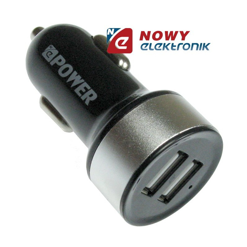 Ładowarka USB x2 sam. 3.1A Czarn /srebrna USB 5V, wej. 12-24V NE ...