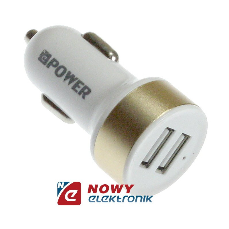 Ładowarka USB x2 sam. 3.1A Biało /złota USB 5V, wej. 12-24V NE