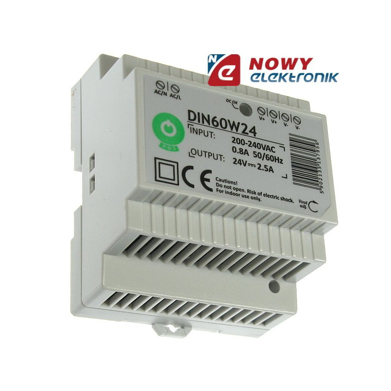 Zasilacz imp. DIN 24V/2,5A POS DIN60W24 Przemysłowy na szynę-Zasilacze ...