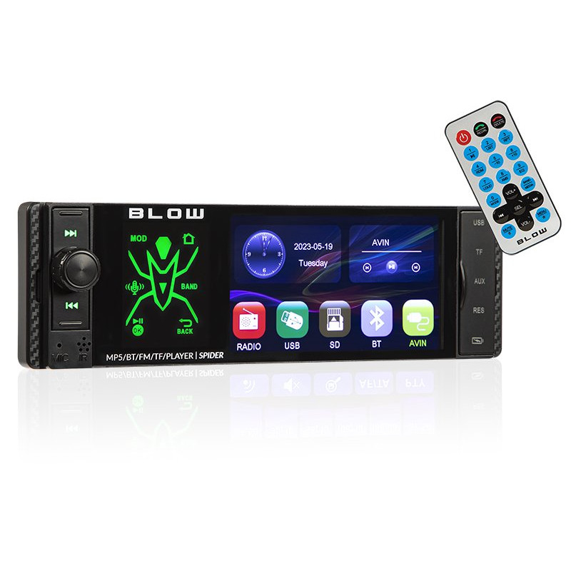 Radio samoch. BLOW Spider 4" RDS Bluetooth, RGB, USB, AUX-CAR AUDIO-VIDEO