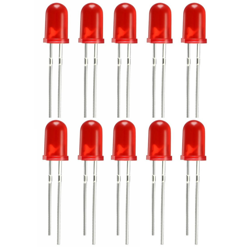Dioda LED 5mm Czerwona 10 Sztuk Zestaw-Podzespoły Elektroniczne