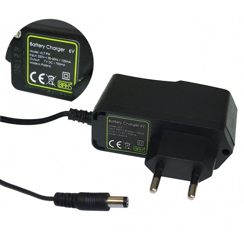 Ładowarka do akum. żel. 6V PW Z wtykiem DC 5,5/2,1 Żelowych i AGM 1,3A ...