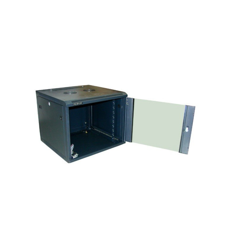 Szafa Rack 19" wisząca ZETA 9U 600x600 RAL9004 szkło, do zmontowania ...