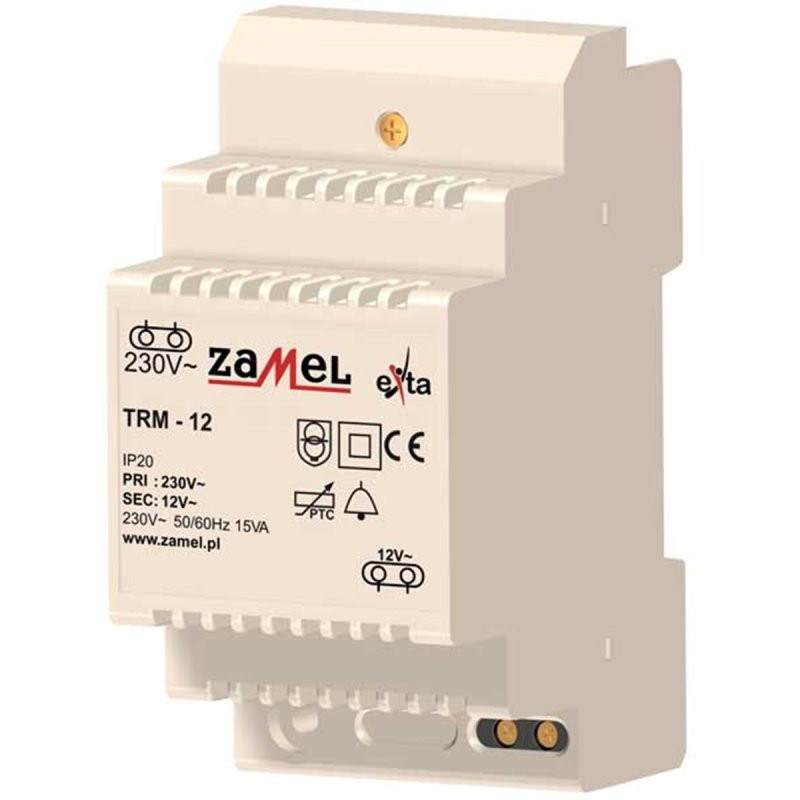 Transformator 230/12V TRM-12 DIN 12V AC ZAMEL na szynę zasilacz elektrozaczepu-Zasilacze i ...
