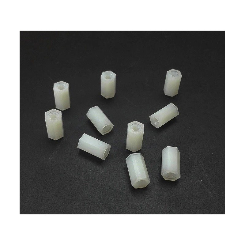 Tulejka dystans 10mm/M3 Poliamid Biała, Kpl 10 Szt. Gwint W/W-Elektryka