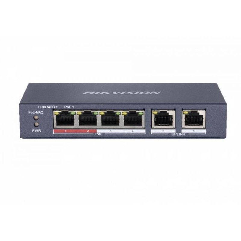 Switch PoE 4 + 2 Uplink 10/100Mb HIKVISION DS-SW06P-PL-Komputery i Tablety