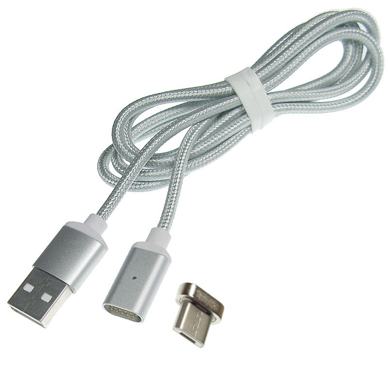 Kabel USB/MicroUSB Magnet. 1m 2.4A z LED mikro magnetyczny srebrny ...