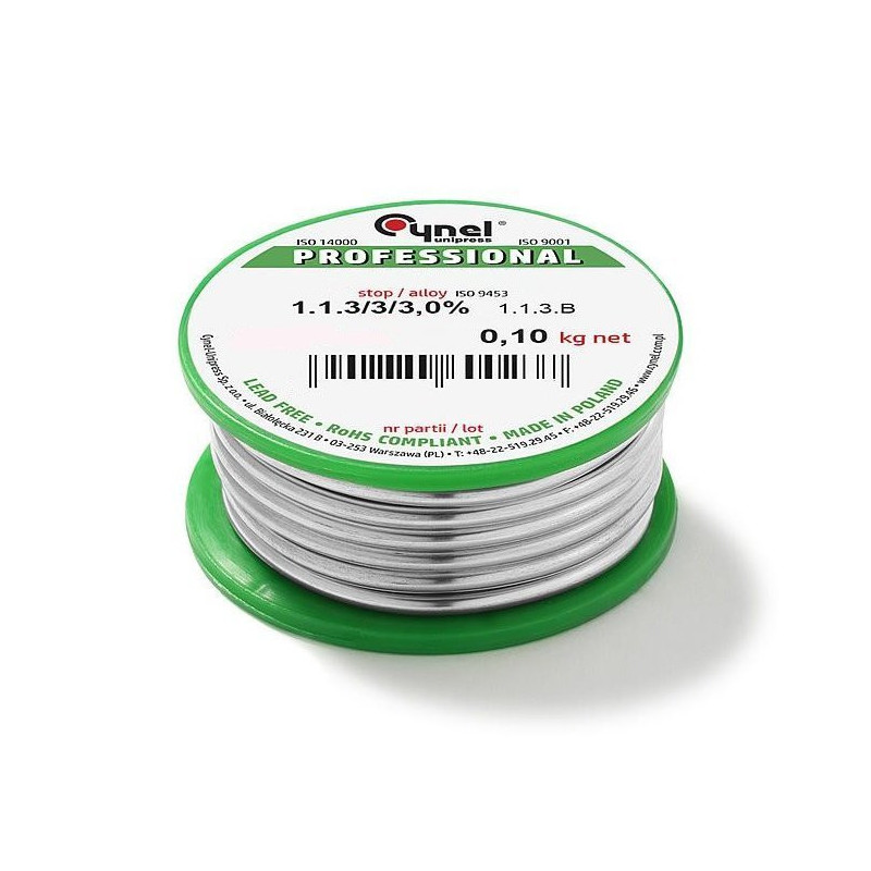 Spoiwo SN96.3 AG3.7 1,0mm 100g (Ag4) 1.1.3/3/3.0% cyna bezołowiowa ze srebrem CYNEL-Narzędzia ...