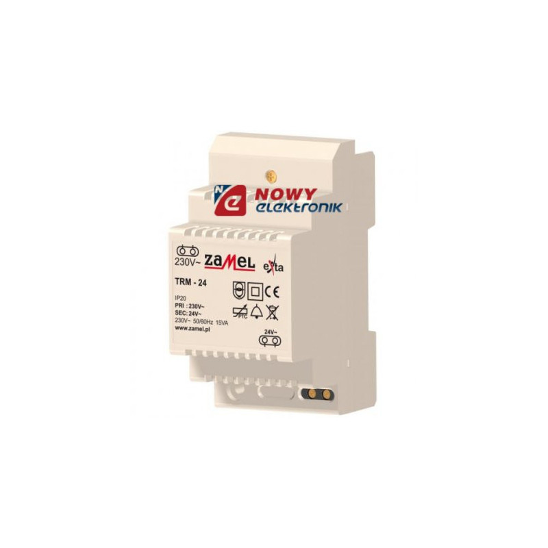 Transformator 230/24V TRM-24 AC 24V 15VA ZAMEL, na szynę DIN zasilacz ...